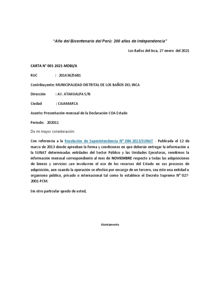 Modelo+de+carta - COA+ESTADO 2021 | PDF | Perú | Imperio Inca