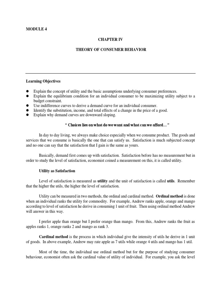 Theory of Consumer Behavior | PDF | Utility | Economics