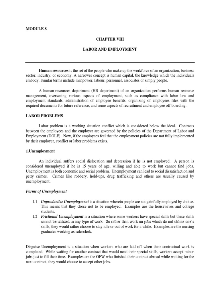 Labor and Employment: Forms of Unemployment | PDF | Employment | Strike ...