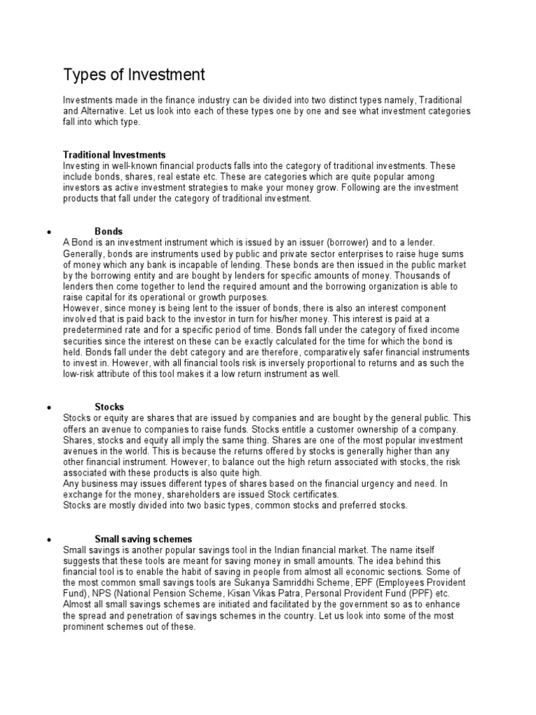 Types of Investment-1 | PDF | Investing | Bonds (Finance)