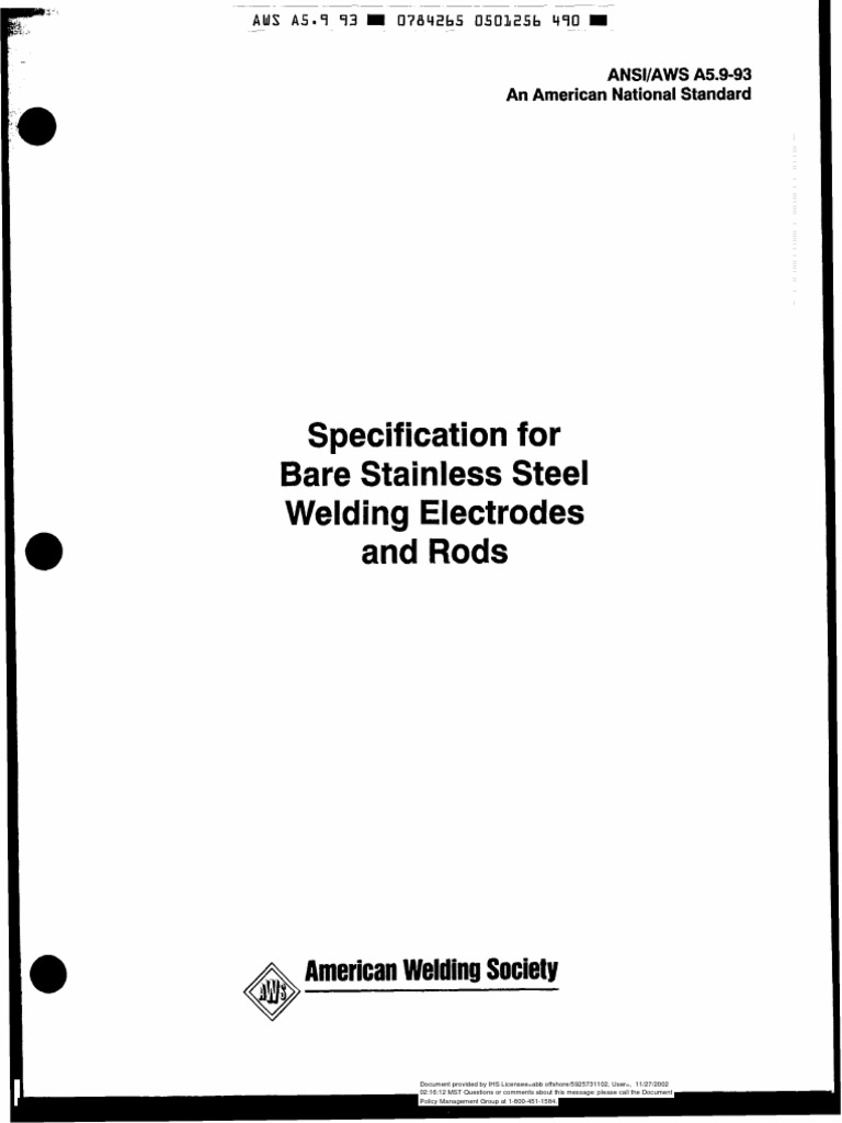 Specification For Bare Stainless Steel Welding Electrodes and | PDF ...