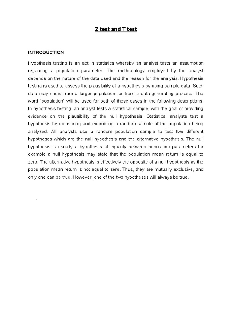 Z Test and T Test | PDF | Student's T Test | Statistical Hypothesis Testing