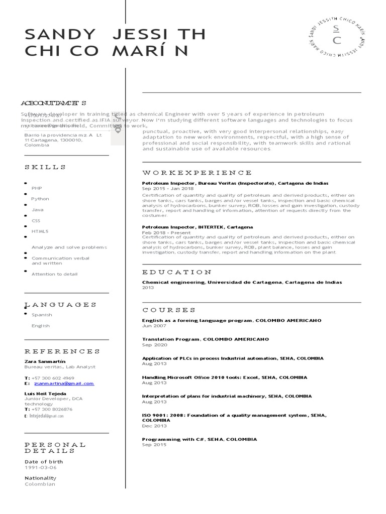 Resume Sandy Jessith Chico Marín - Software Dev | PDF | Computing