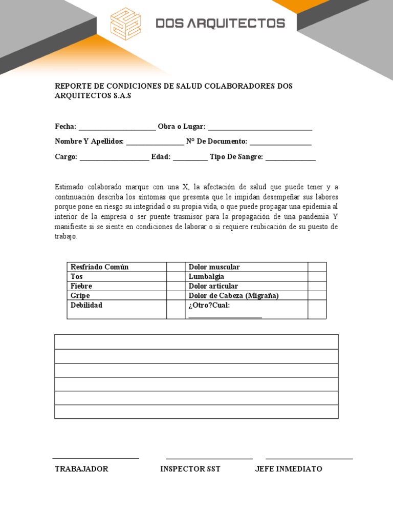 Formato de Reporte de Condiciones de Salud | PDF