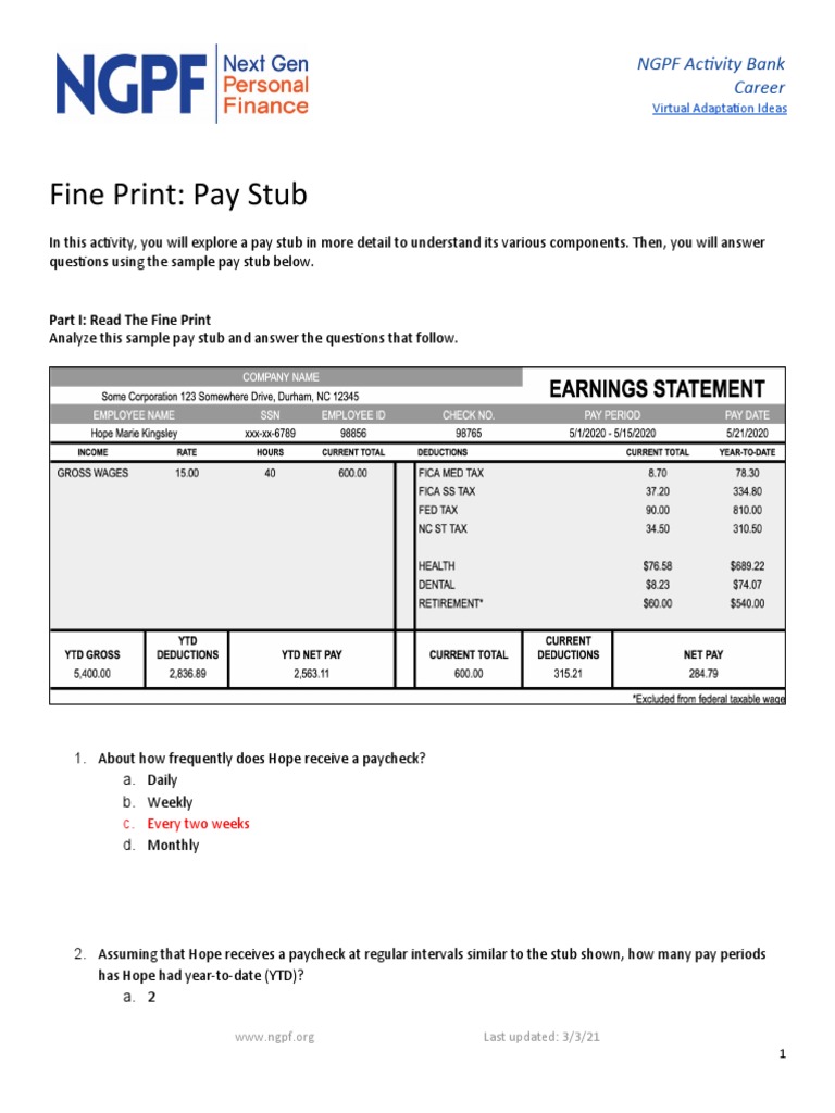 Fine Print Pay Stub-1 4 | PDF | Payroll | Federal Insurance ...