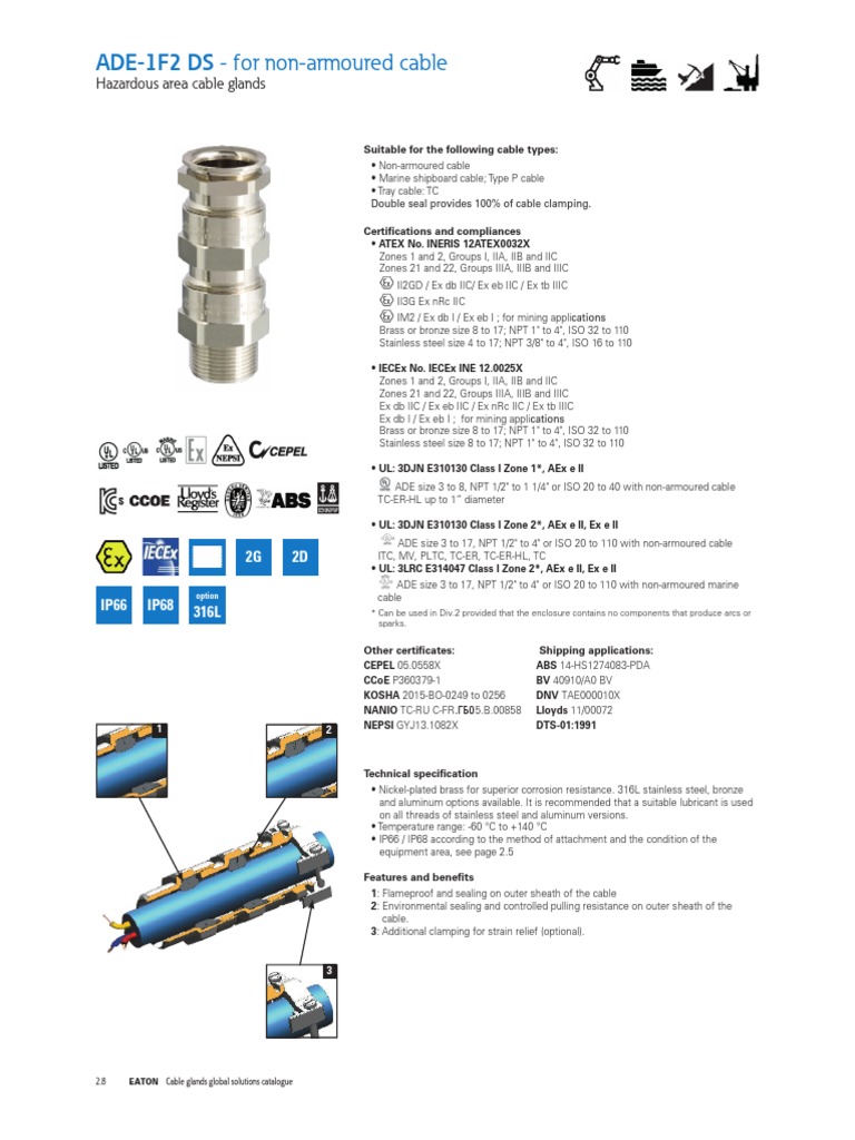 ADE-1F2 DS - For Non-Armoured Cable: Hazardous Area Cable Glands | PDF ...