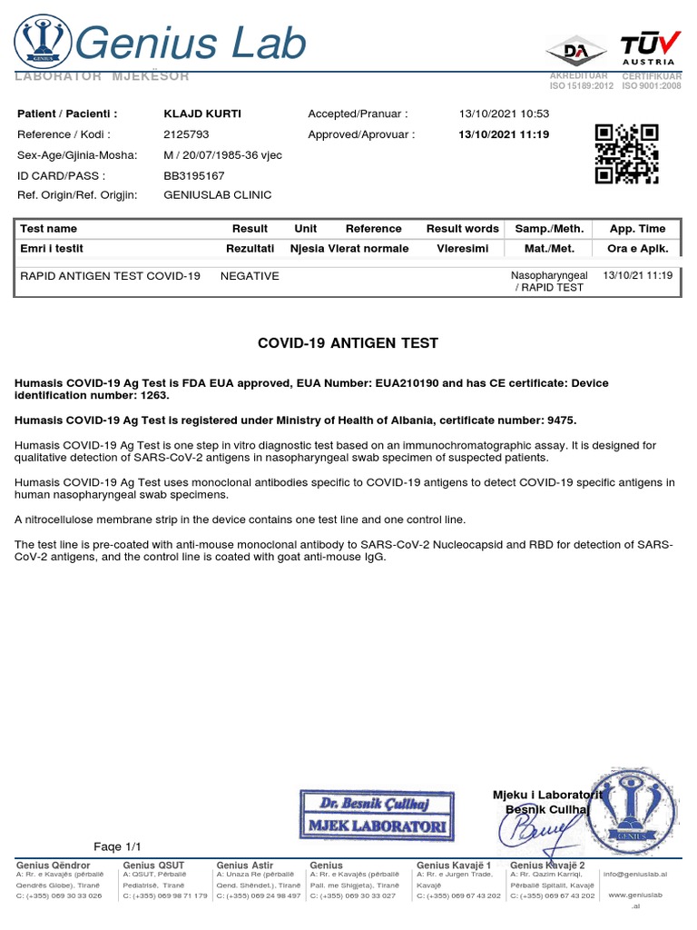 Genius Lab Rapid Antigen Test Provides COVID-19 Results | PDF | Medical ...