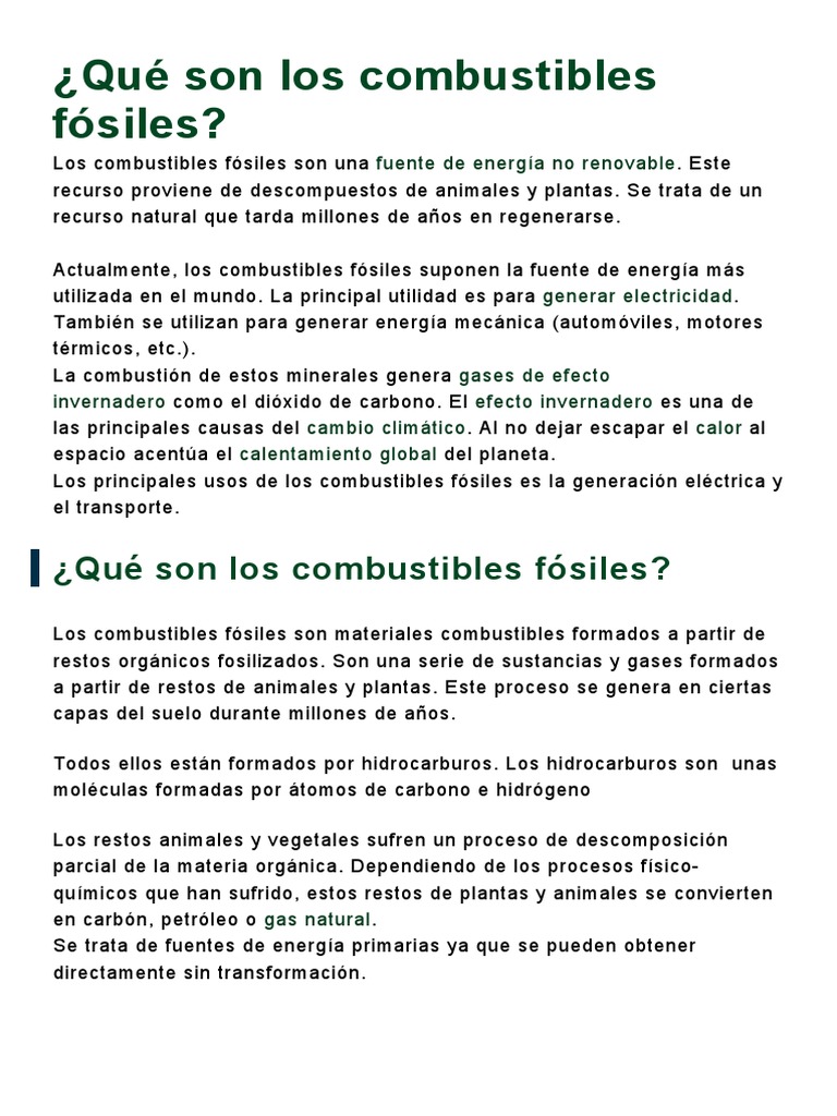 Combustibles fósiles: definición y tipos | PDF | Combustibles ...