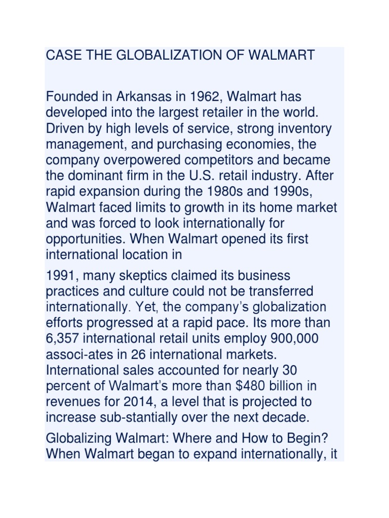 Case The Globalization of Walmart | PDF | Walmart | Retail