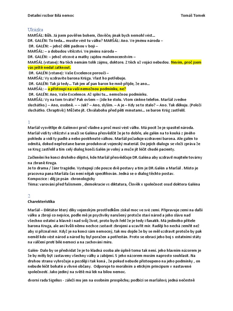 Karel - Čapek - Rozbor Bílá Nemoc | PDF