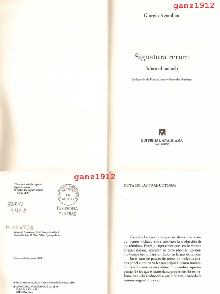 AGAMBEN, GIORGIO - Signatura Rerum (Sobre El Método) | PDF | Paradigma ...