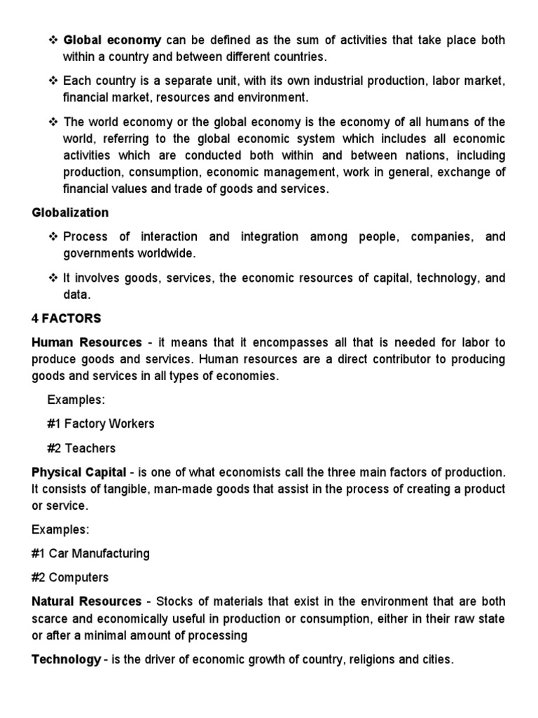Global Economy: Key Factors & Impact | PDF | Economics | Microeconomics