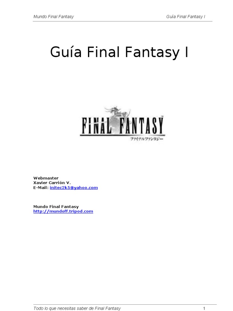 Mundo Final Fantasy Guía Final Fantasy I | PDF | Ocio | Deportes
