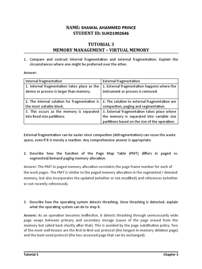 Name: Shawal Ahammed Prince STUDENT ID: SUKD1902646 Tutorial 3 Memory Management - Virtual ...
