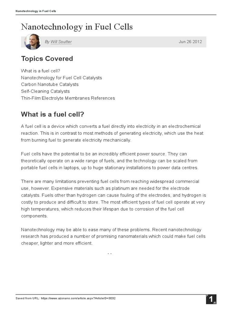Promising Applications of Nanotechnology in Fuel Cell Catalysts ...