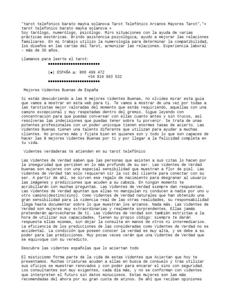 Tarot Telefonico Barato Mayka Solanova Tarot Telefónico Arcanos Mayores ...