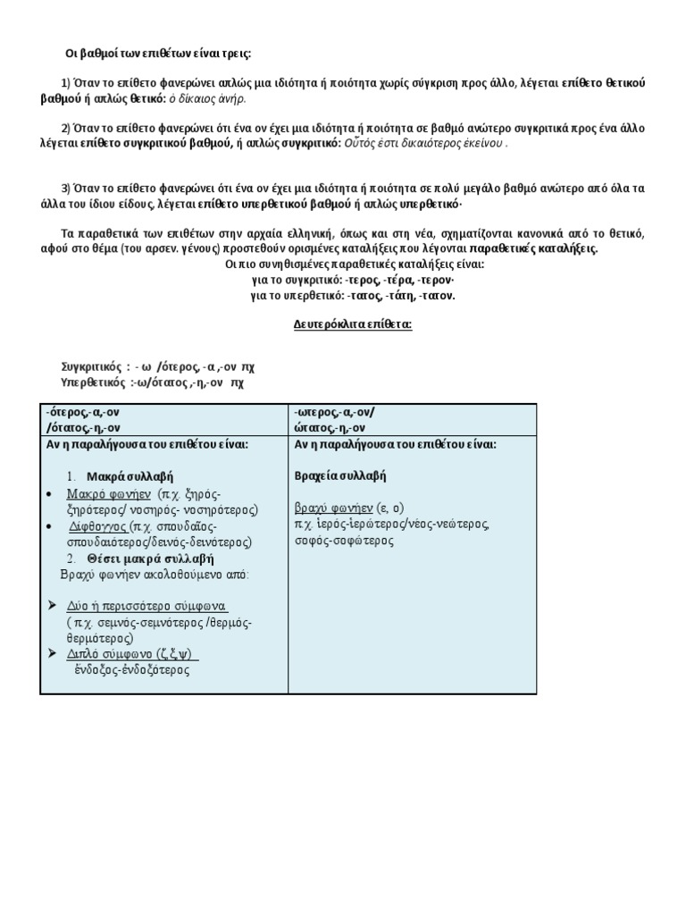 ΠΑΡΑΘΕΤΙΚΑ ΕΠΙΘΕΤΩΝ - ΕΠΙΡΡΗΜΑΤΩΝ | PDF