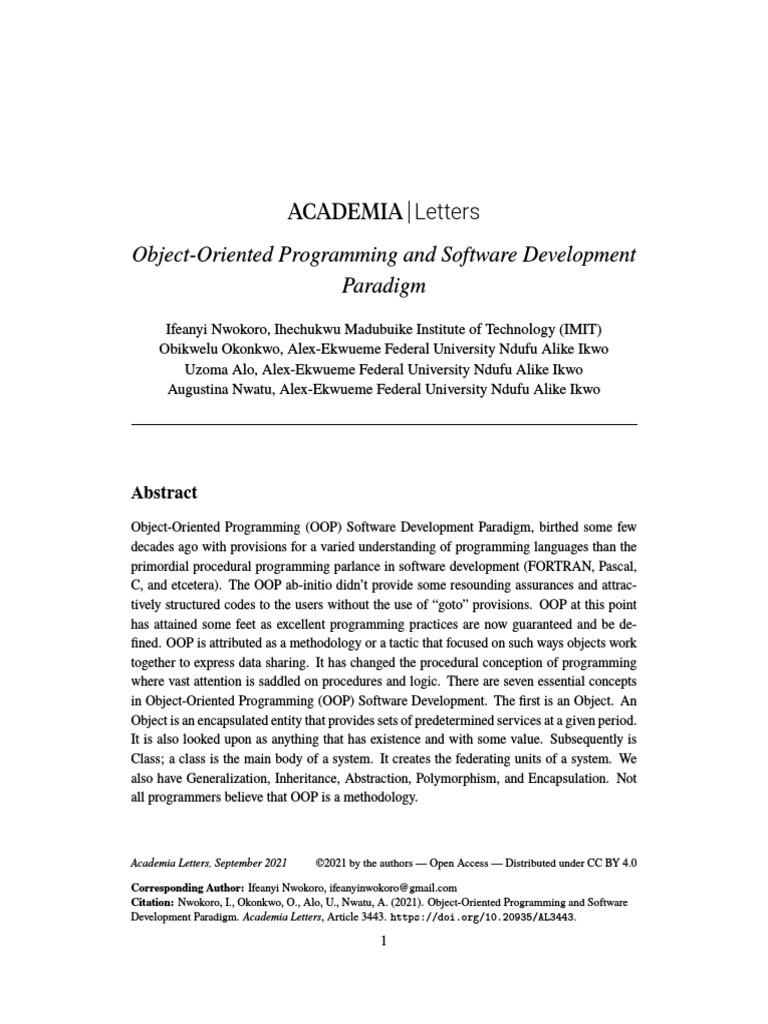 Object Oriented Programming And Software Pdf Object Oriented Programming Object Computer