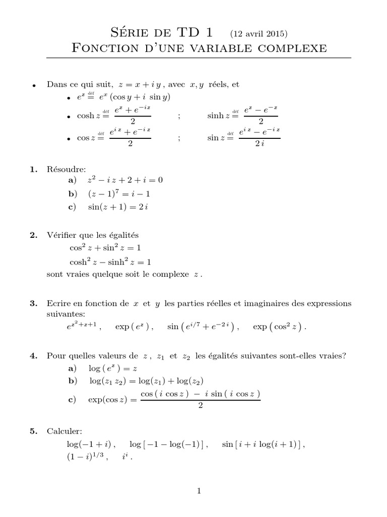Series TD 2014 2015 | PDF | Intégral | Fonction holomorphe