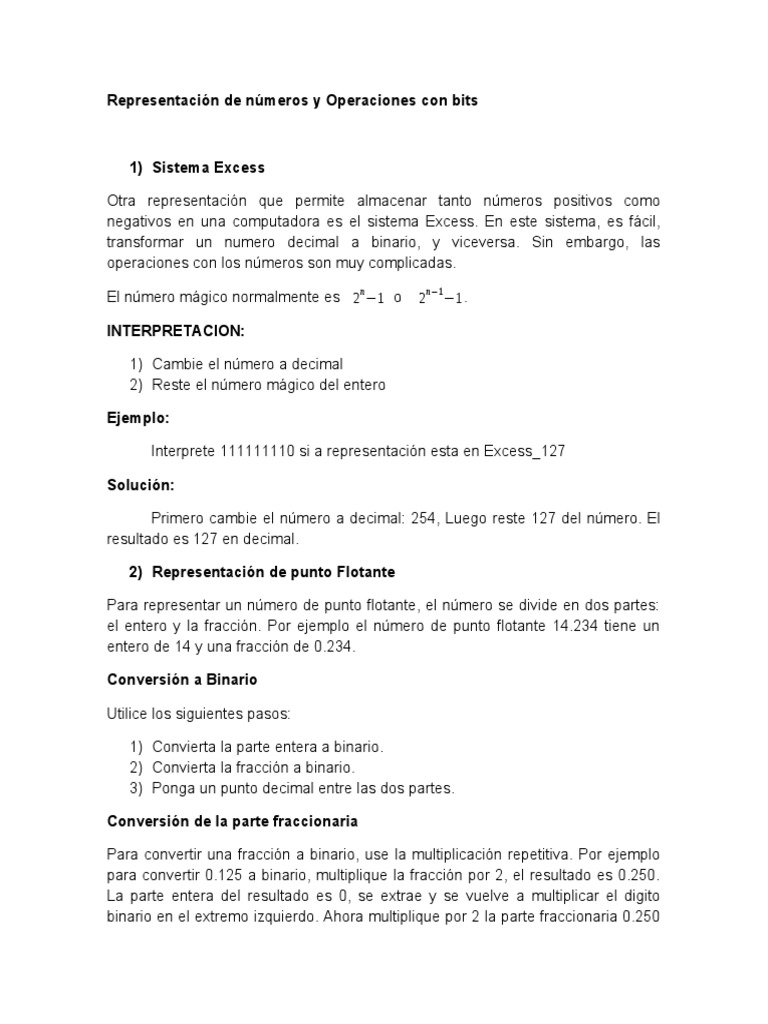 Representación de Números y Operaciones Con Bits | PDF | Poco | Sustracción