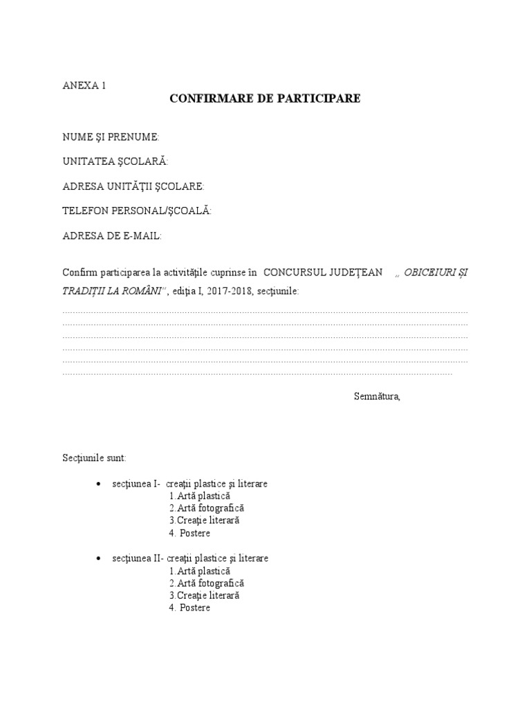 ANEXA 1 - Confirmare de Participare | PDF