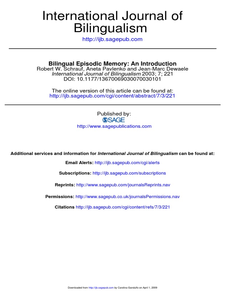 Schrauf Bilingual Episodic Memory | PDF | Memory | Recall (Memory)
