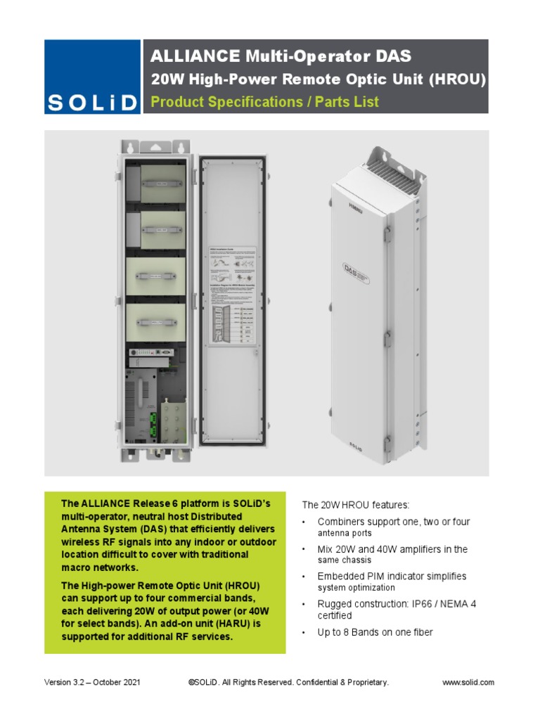 ALLIANCE Multi-Operator DAS: Product Specifications / Parts List | PDF | Decibel | Computing