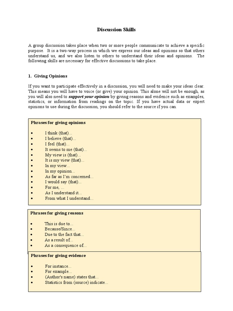 Essential Discussion Skills Guide | PDF | Question | Reason