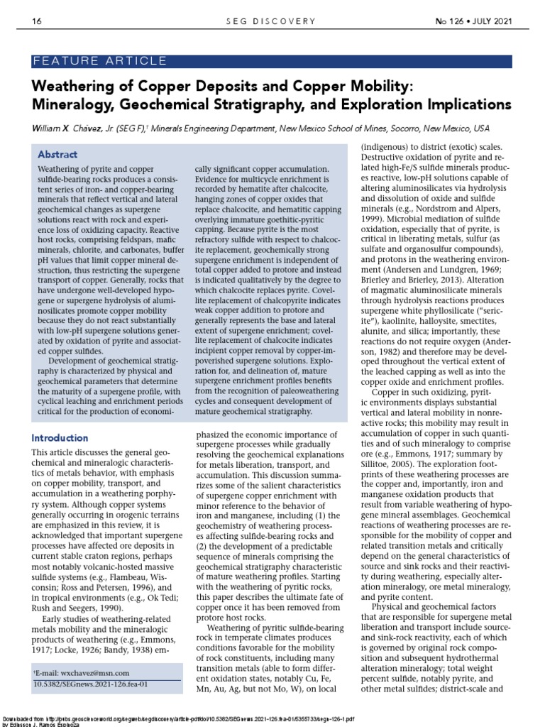 Weathering of Copper Deposits and Copper Mobility-WillianChavez | PDF ...
