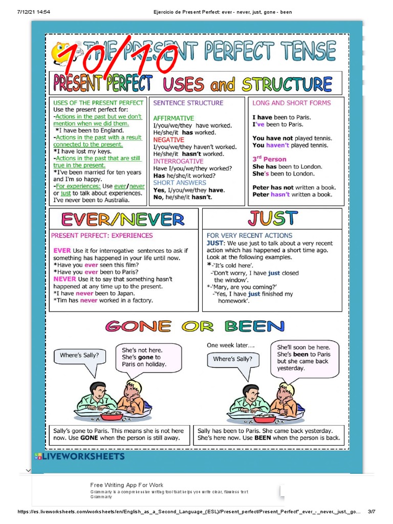 Ejercicio de Present Perfect - Ever - Never, Just, Gone - Been | PDF