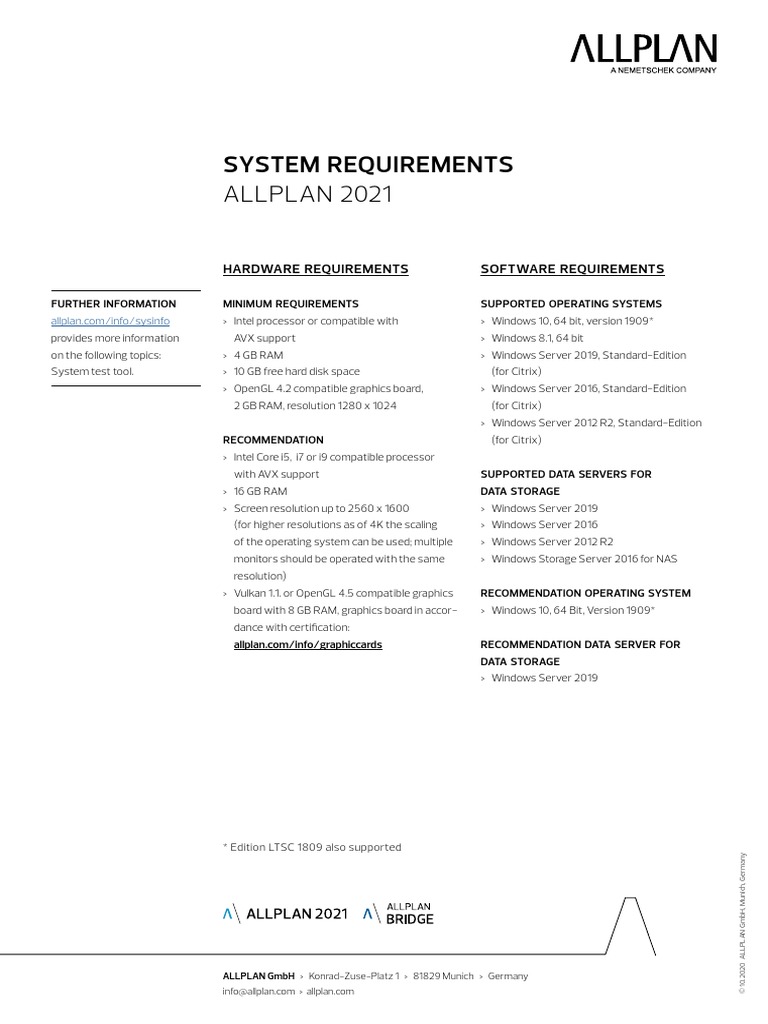 System Requirements Allplan 2021 | PDF | 64 Bit Computing | Microsoft Windows