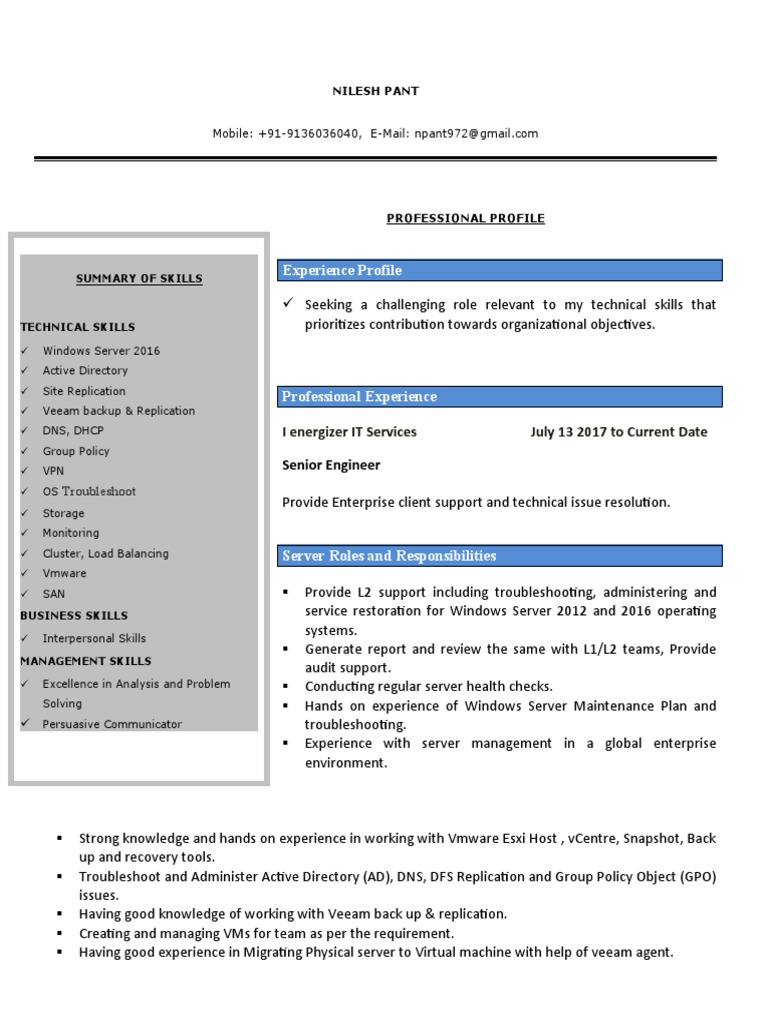 Resume@Nilesh | PDF | Computer Network | Active Directory