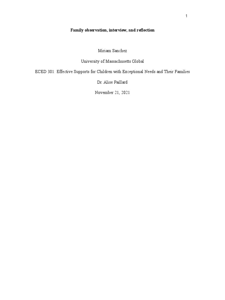 Family Observation Interview and Reflection | PDF | Inclusion ...