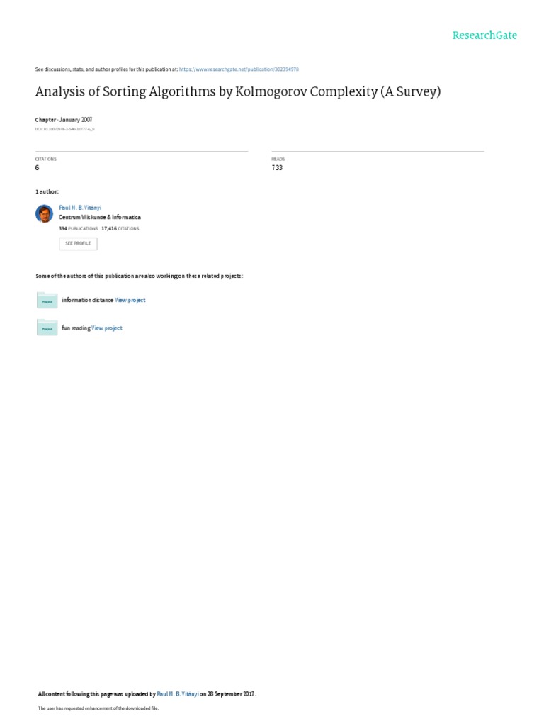 Analysis of Sorting Algorithms by Kolmogorov Complexity (A Survey) | PDF | Logarithm | Time ...