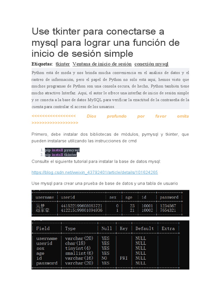 Use Tkinter para Conectarse A Mysql para Lograr Una Función de Inicio ...