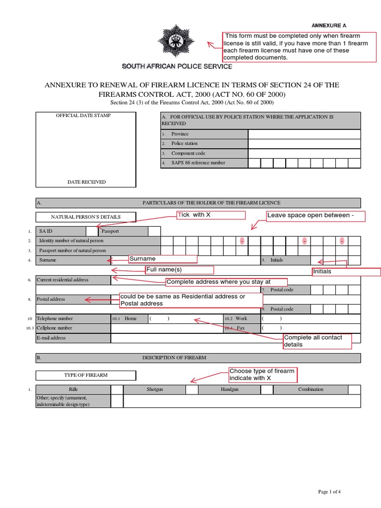 Annexure To Renewal of Firearm Licence Application For A Competency ...