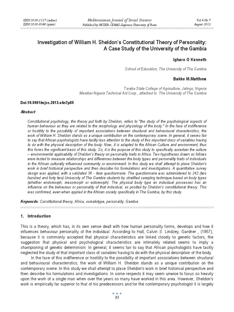 Sheldon's Personality Theory in Africa | PDF | Psychology | Student's T ...