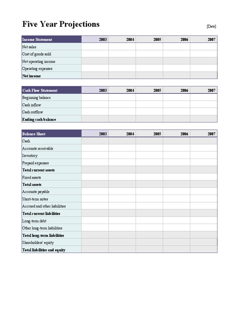Five Year Projection Worksheet1 | PDF