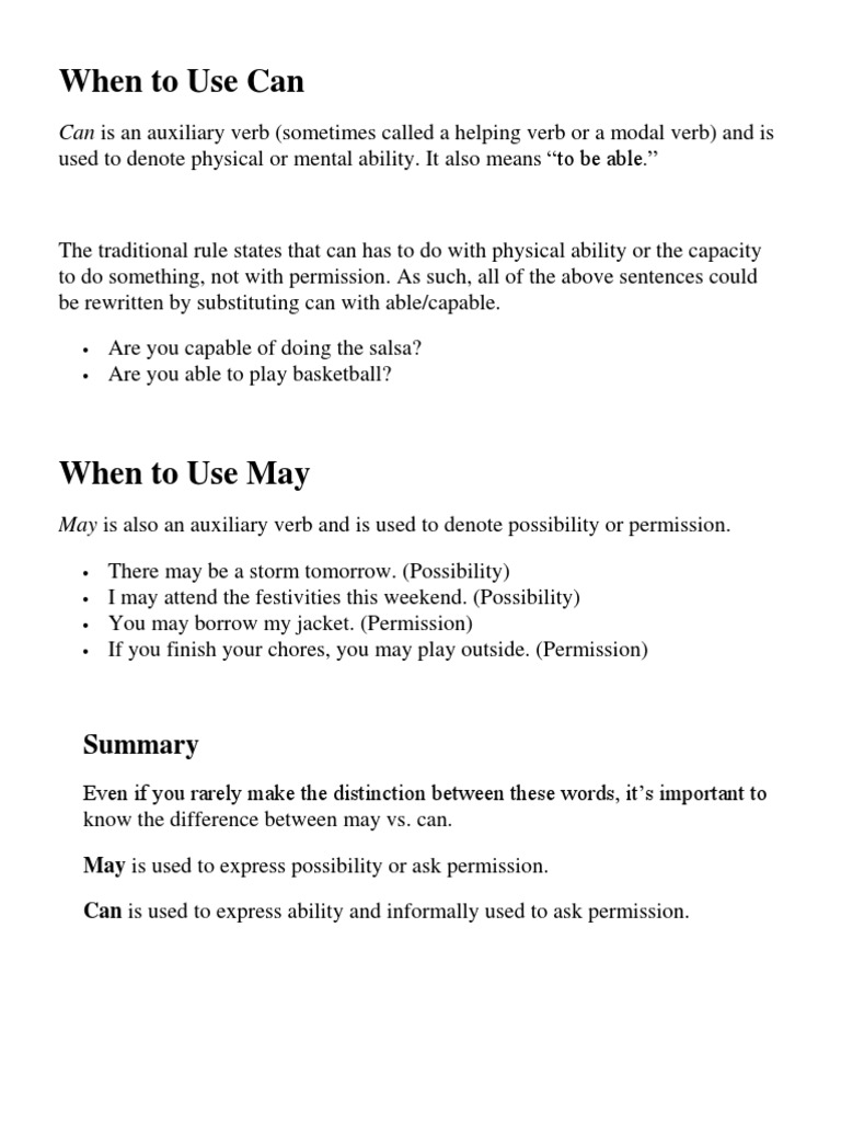 When To Use Can and May | PDF