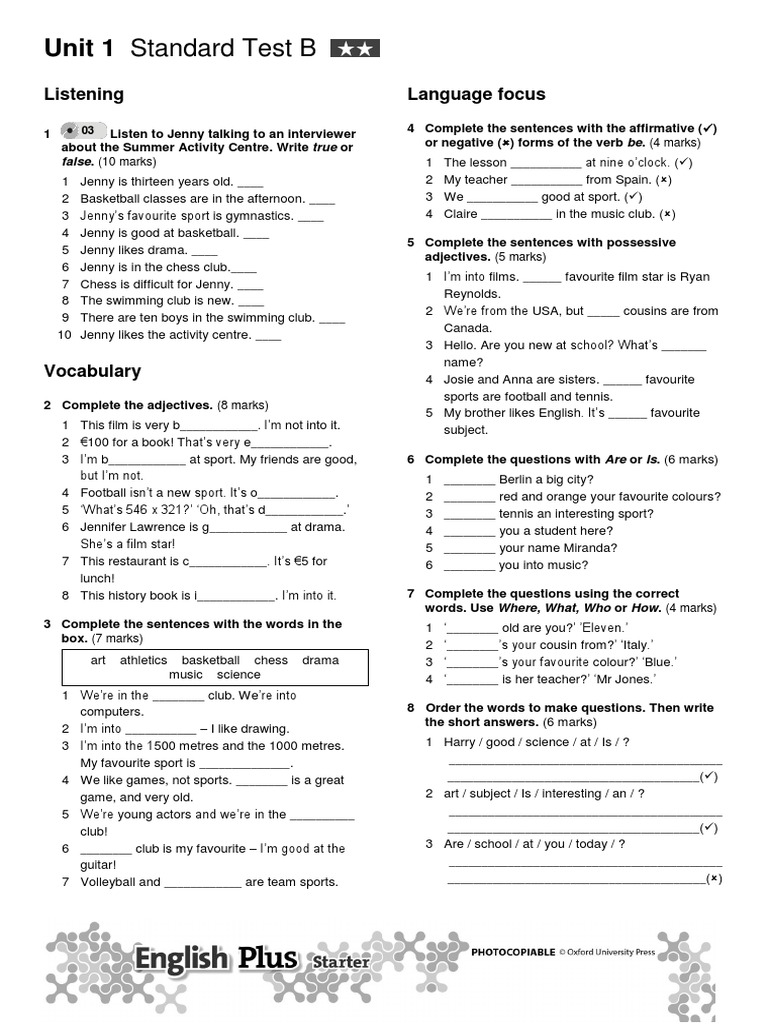 Unit 1 Standard Test B: Listening Language Focus | PDF | Human ...
