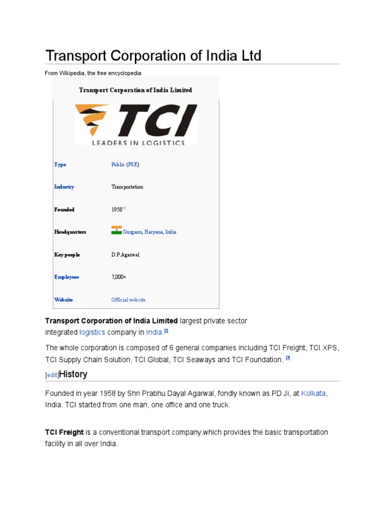 Transport Corporation of India Limited | PDF | Supply Chain Management ...