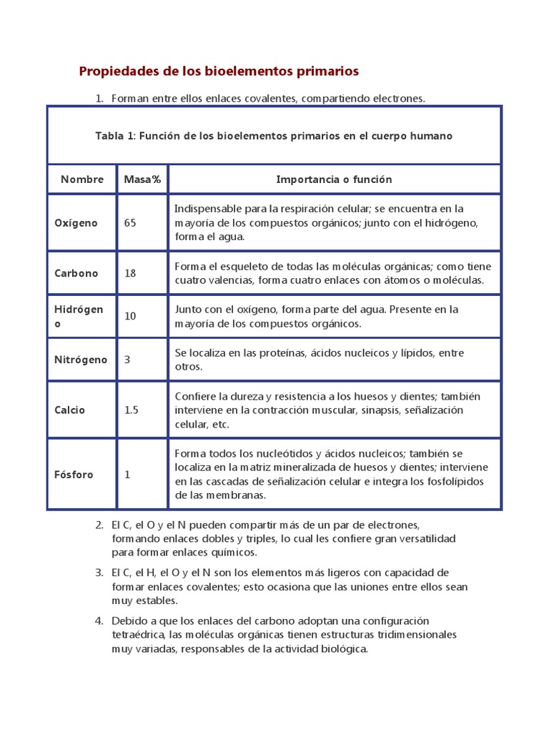 Bioelementos Primarios | PDF