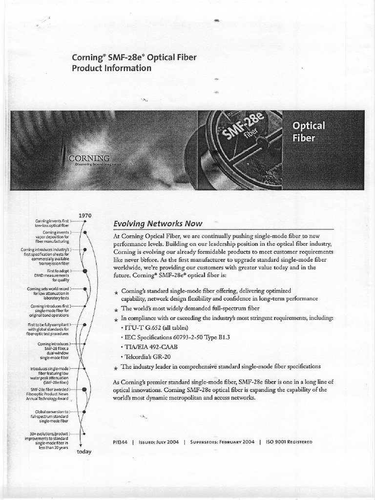 Corning SMF-28e Optical Fiber Product Information | PDF | Optical Fiber ...