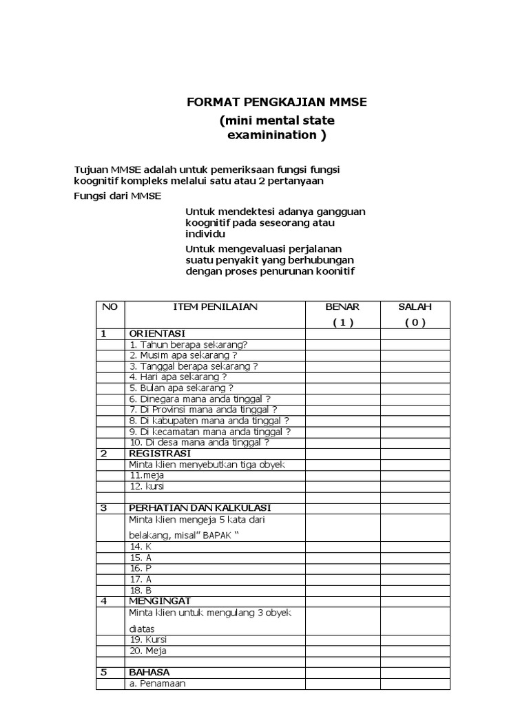 Pengkajian Mmse | PDF