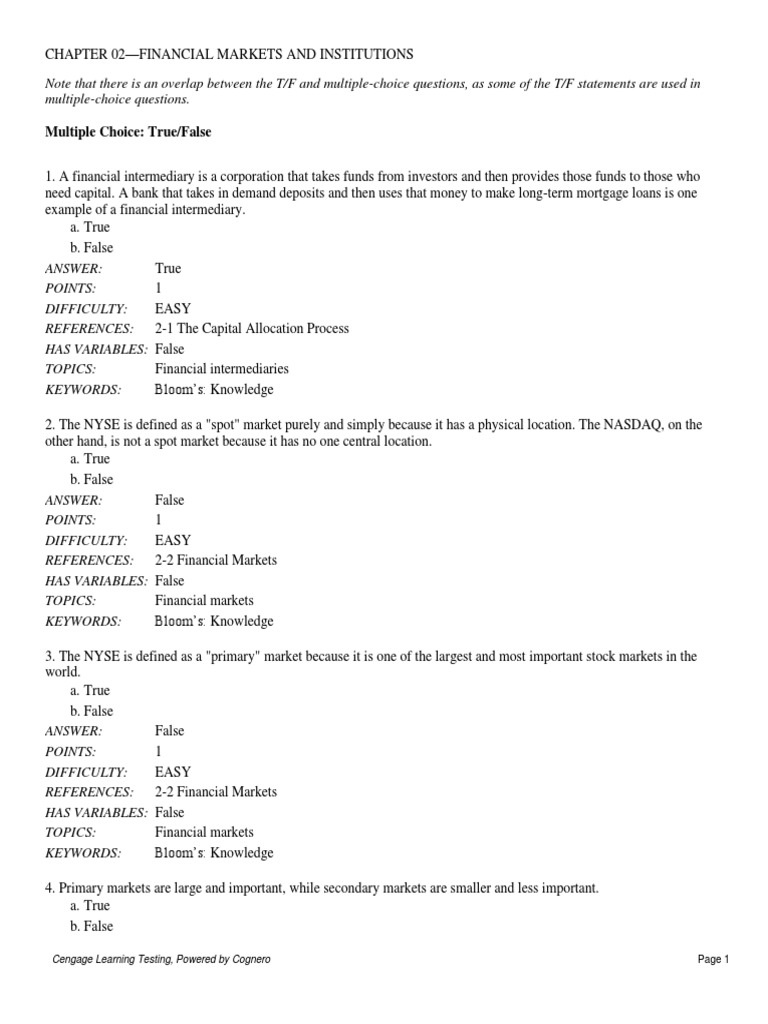 Test Bank Chapter 2 - Finman | PDF | Financial Markets | Stocks