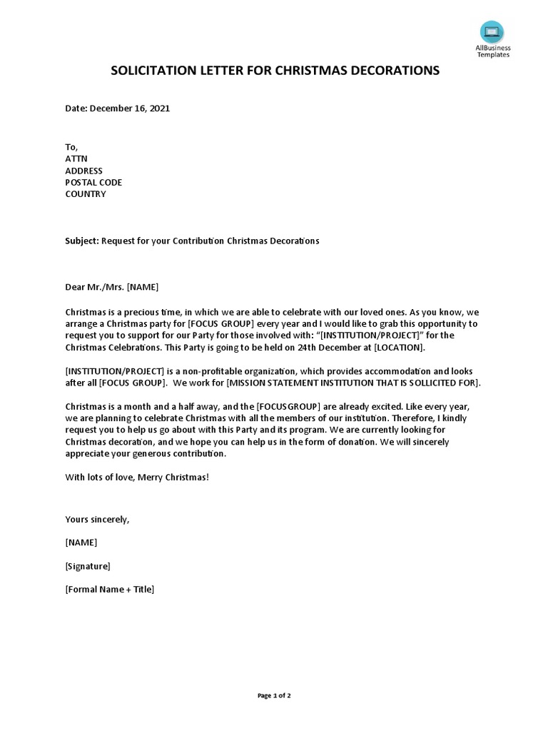Solicitation Letter For Christmas Decorations | PDF
