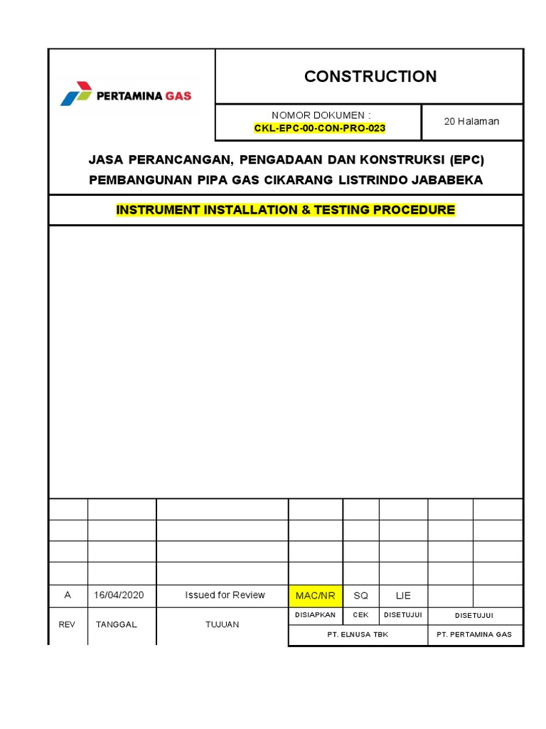 [DOKUMEN]: INSTRUMENT INSTALLATION AND TESTING PROCEDURE Prosedur ...