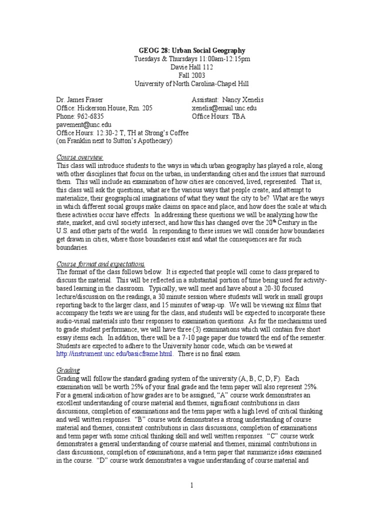 Urban+Geography+Syllabus Fall2003 | PDF | Test (Assessment) | Governance