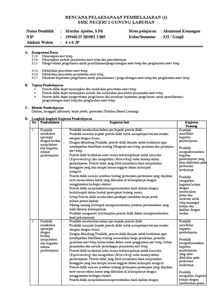 RPP Xii Akuntansi Keuangan Full | PDF