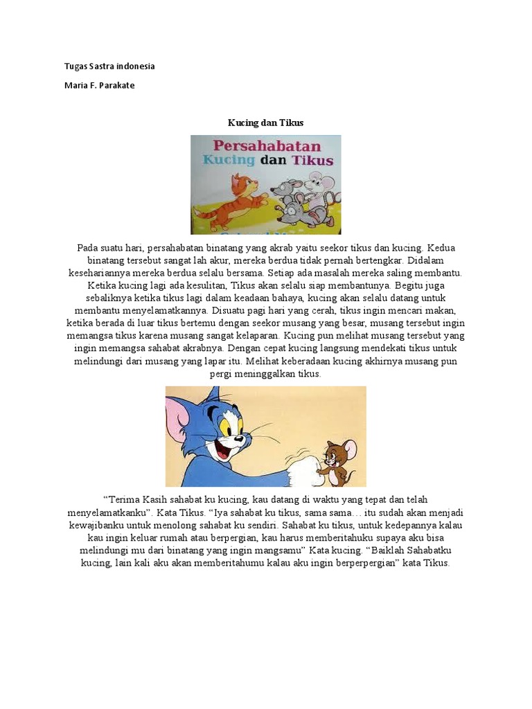 Tugas Sastra Indonesia Maria F. Parakate: Kucing Dan Tikus | PDF ...